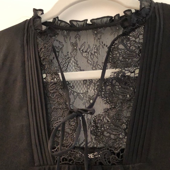 Express | Tops | Black Express Blouse With Lace Ruffle Detail | Poshmark